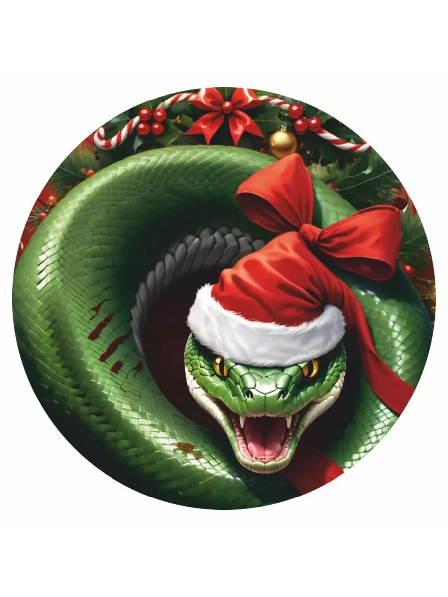Наклейка круг "Новогодняя Змея", 100х100 мм, вид 4