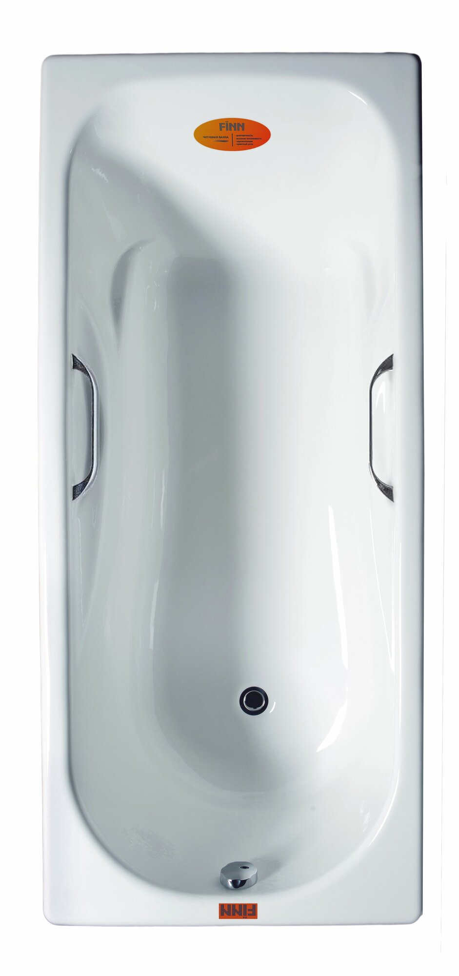 Чугунная ванна Finn Anatomic 180x80x45 с квадратными хромированными ручками