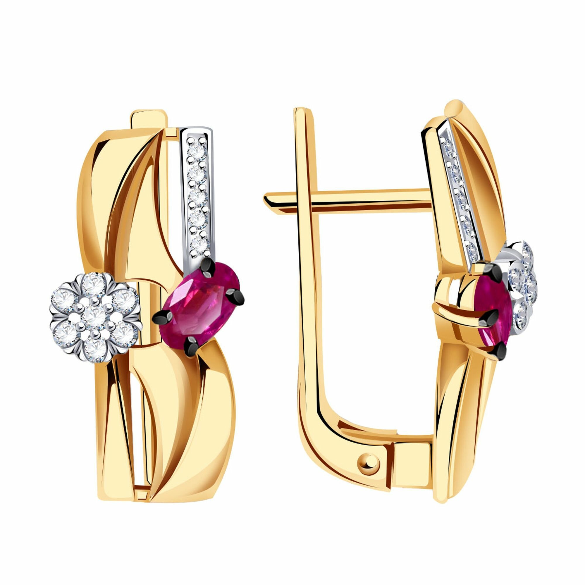 Серьги, красное золото, 585 проба, бриллиант, рубин