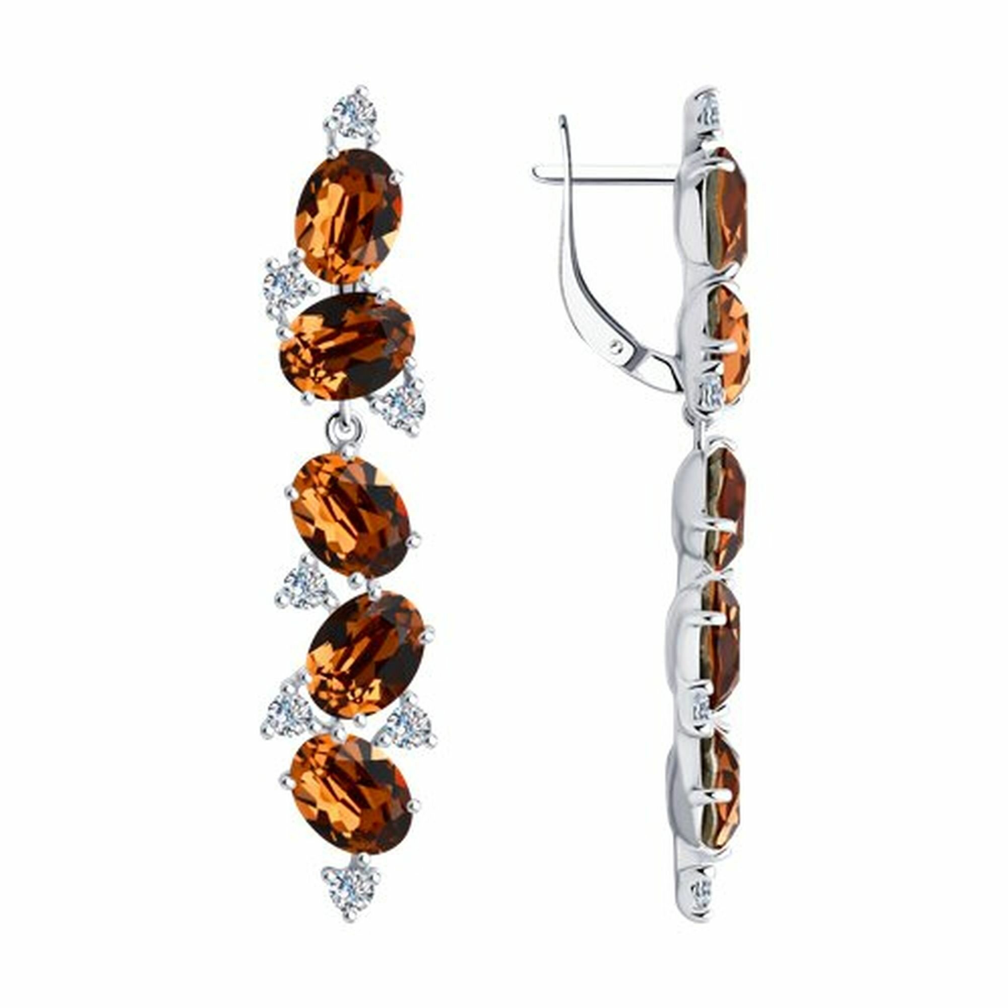 Серьги, серебро, 925 проба, родирование, фианит, кристаллы Swarovski