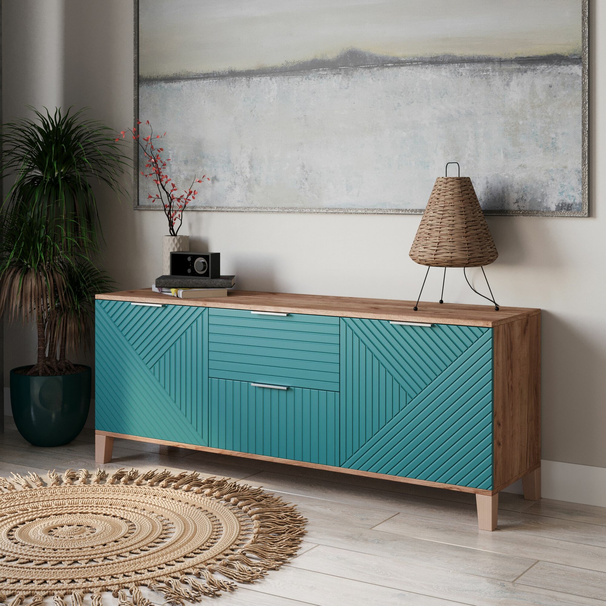 Комод для одежды большой в спальню, в прихожую, узкий с ящиками Марвин - 1 Аквамарин, 150х70х40 см