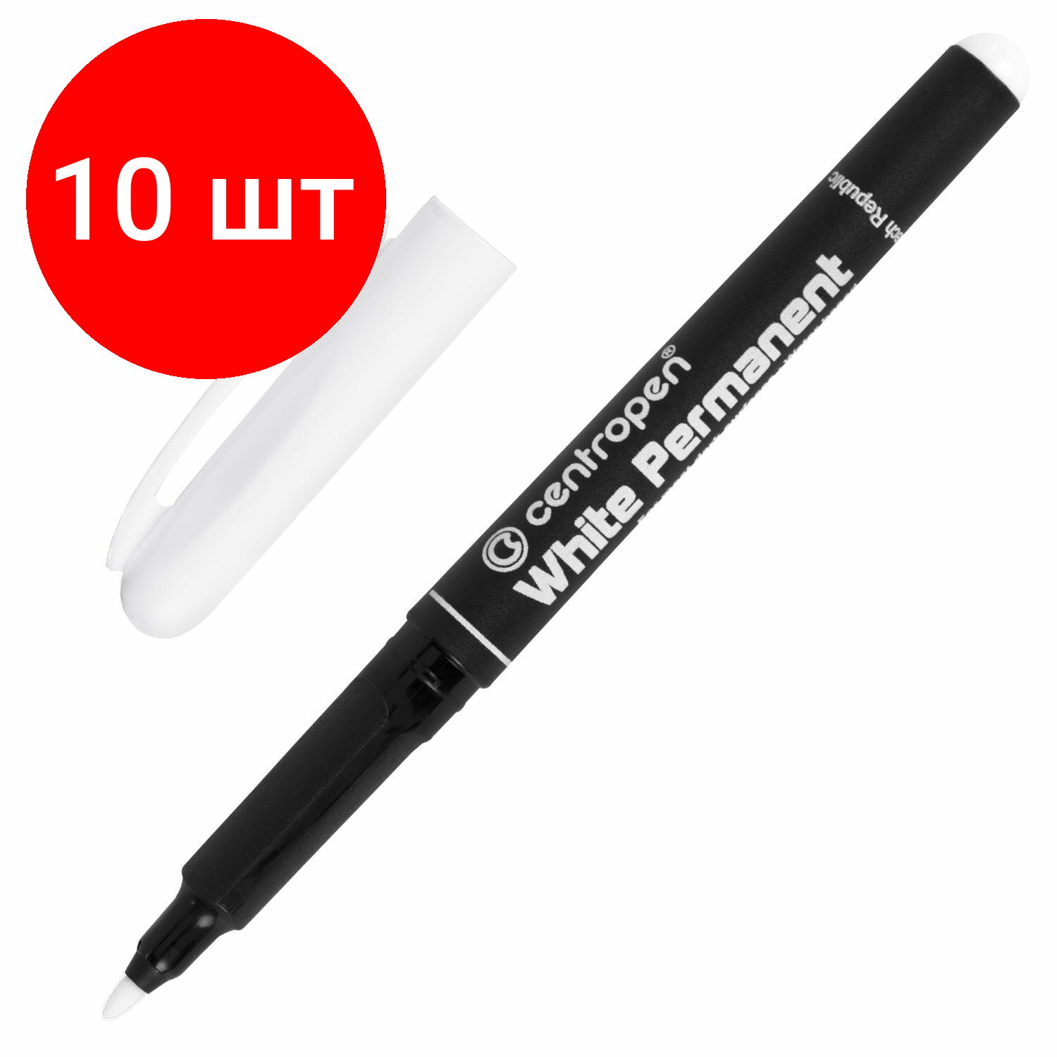 Комплект 10 шт, Маркер перманентный белый CENTROPEN, круглый наконечник, 1.2 мм, 2686, 5 2686 0100