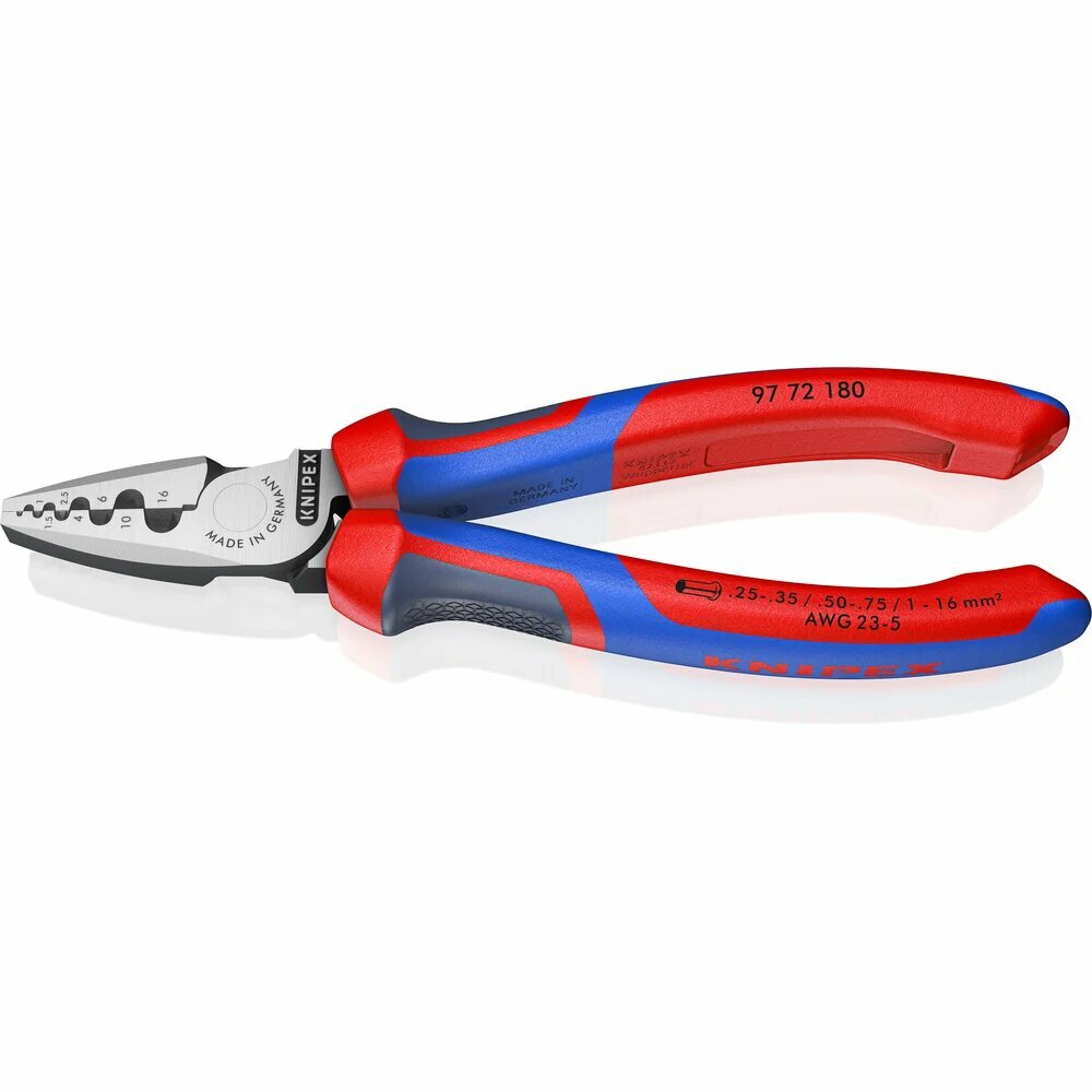 Ручной обжимник KNIPEX KN-9772180 клиновидный профиль, для изолированных медных и алюминиевых втулочных наконечников