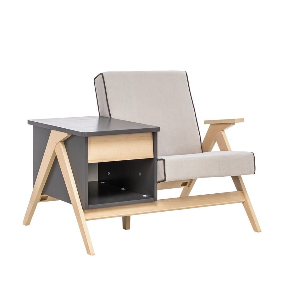 Сканди комбо (кресло+тумба) (Натуральное дерево/серый ясень, ткань Verona light grey, кант Verona An