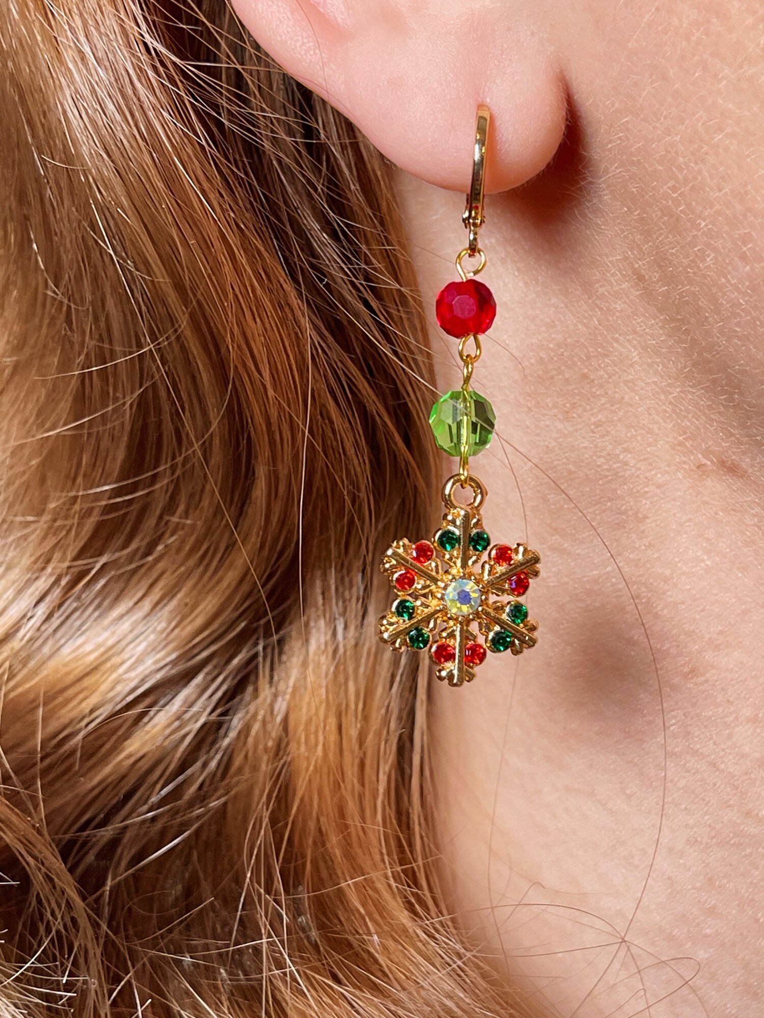 Серьги с подвесками BIJOUX BRILLANTS, Swarovski Zirconia, мультиколор, зеленый, красный — фото 1