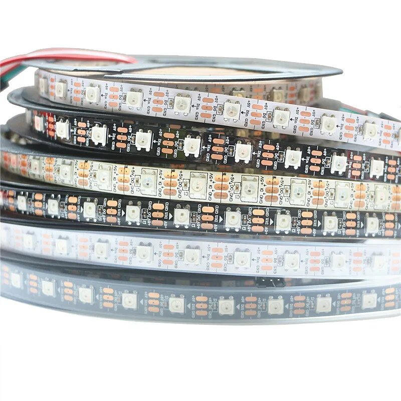 HEGUOGUO RGB светодиодная лента 5050 WS2812B 60leds/m Black PCB, IP30, 0.5m
