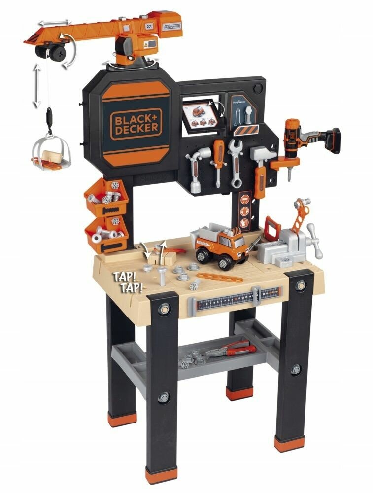 Игровой набор Smoby - Игрушечная Мастерская с краном и инструментами Black & Decker + 94 аксессуара - Смоби 360731