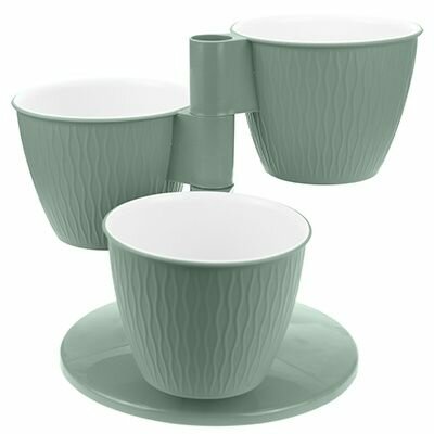 Кашпо-каскад для цветов Liveingreen "Пирамида", пластик, из 3 горшков, со вставкой, 12,5х12,5х10 см, цвет Мятный