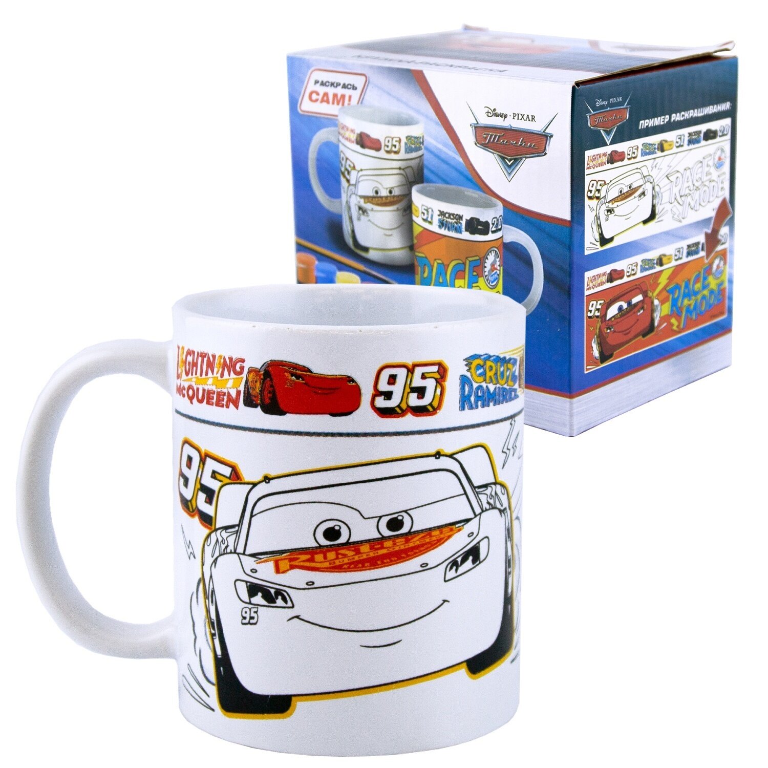 Кружка ND Play 325 мл, с красками и кисточкой, "Тачки" В режиме гонки, керамика (296624)