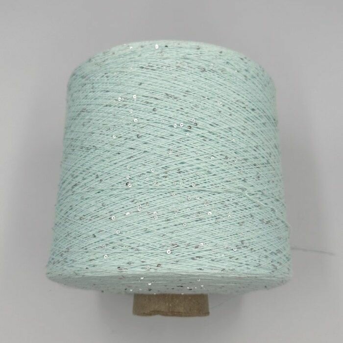 Пряжа Пайетки 2мм на хлопке (микропайетки) 2-060смс светлая мята с блестящими серебряными пайетками т1д (200г)