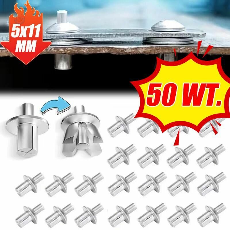 Заклепка алюминиевая для мебели и ремонта, универсальный клепочный элемент с расширяющимся хвостом, комплект заклепок по 5 мм для дерева пластика металла, надёжное крепление шкафов дверей окон