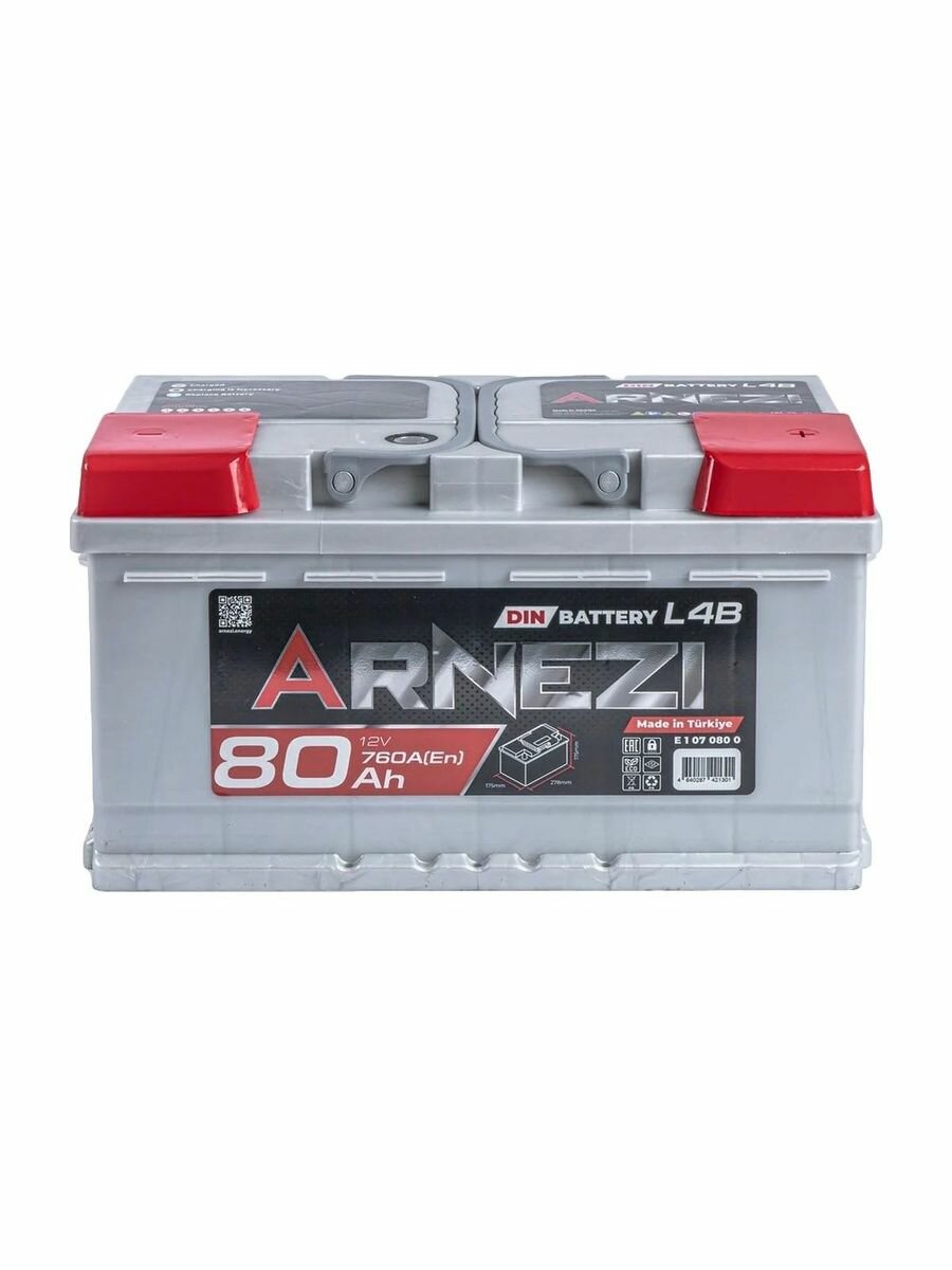 Автомобильный аккумулятор ARNEZI DIN SMF 80 Ач 760А о. п. (315x175x175)