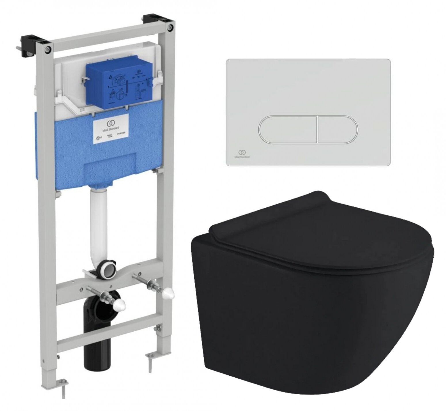 Комплект 3 в 1 инсталляция Ideal Standard + Унитаз подвесной Timo Kulo TK-403MB + кнопка хром