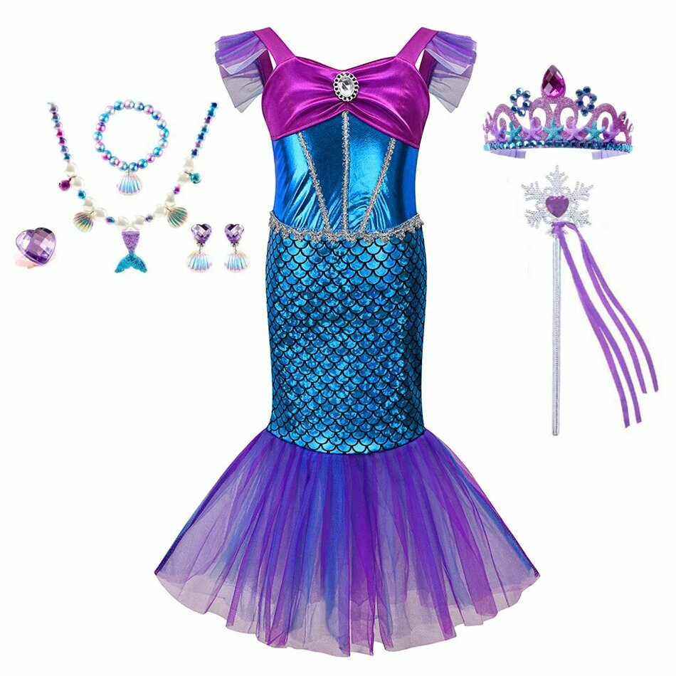 Платье русалки DreamParty для девочек 4-5T, Сиреневый, 3