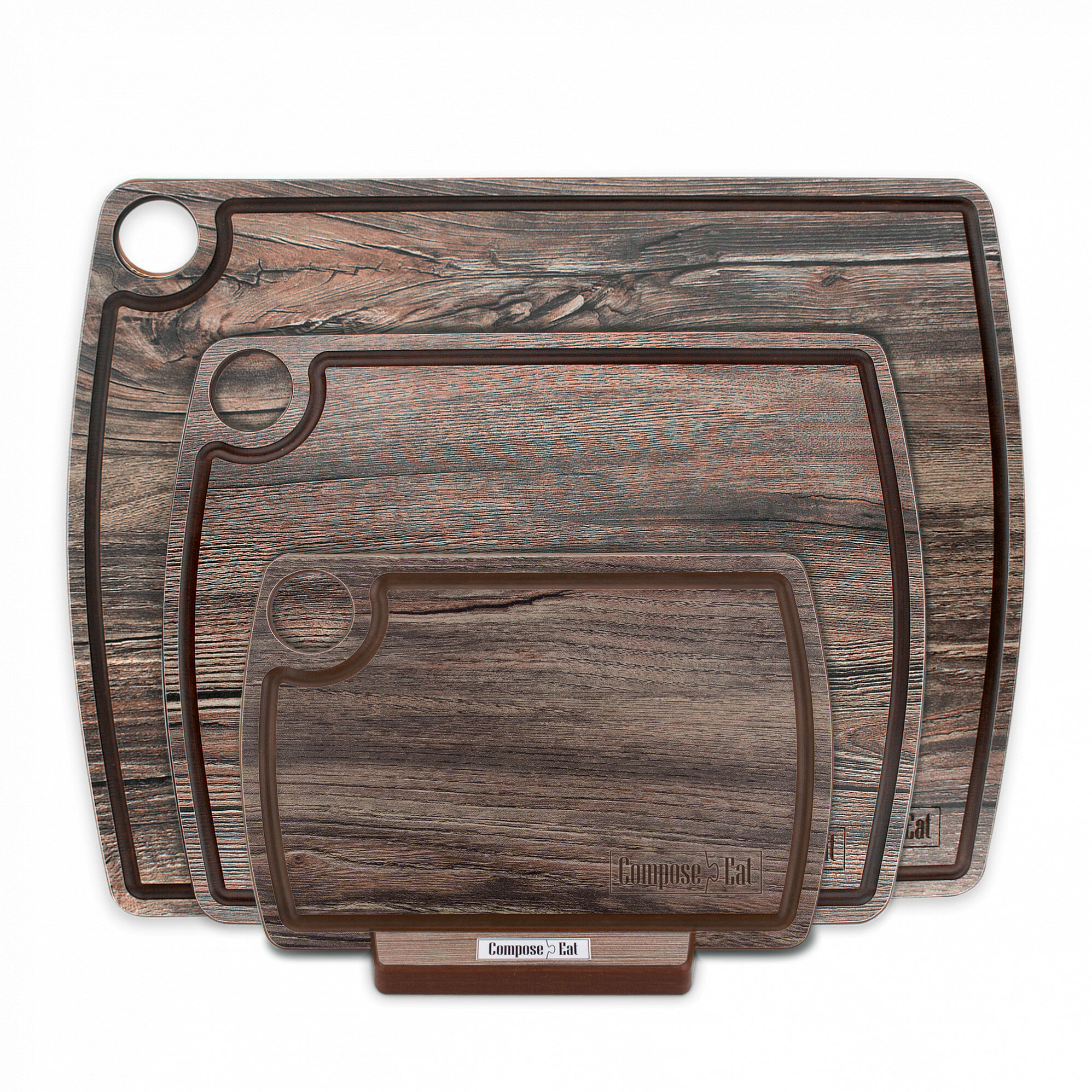 Набор из 3-х разделочных досок на подставке, в подарочной коробке, композитный материал, дуб мореный NRD30634KL6 Fashion