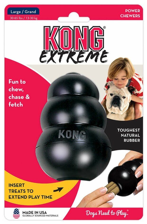 KONG Extreme игрушка для собак средних и крупных пород "КОНГ" L очень прочная большая 10х6 см (13-30 кг)