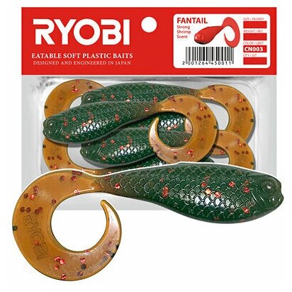 Мягкая силиконовая приманка риппер-твистер Ryobi FANTAIL (62mm), CN003 (old whiskey), ( упк. 5 шт.)