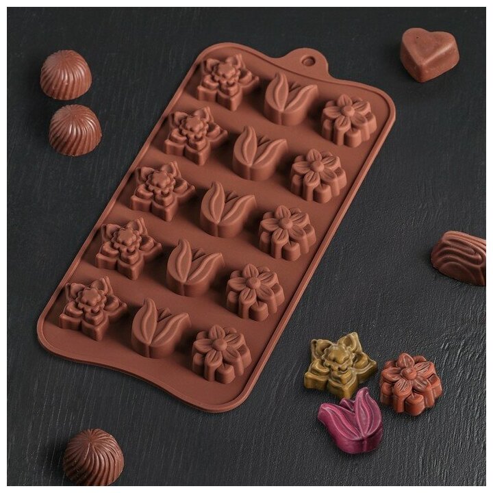 Форма ТероПром 1687508 для льда и кондитерских украшений Доляна «Поляна», 20,5×10,5×1,5 см, 15 ячеек, 1687508