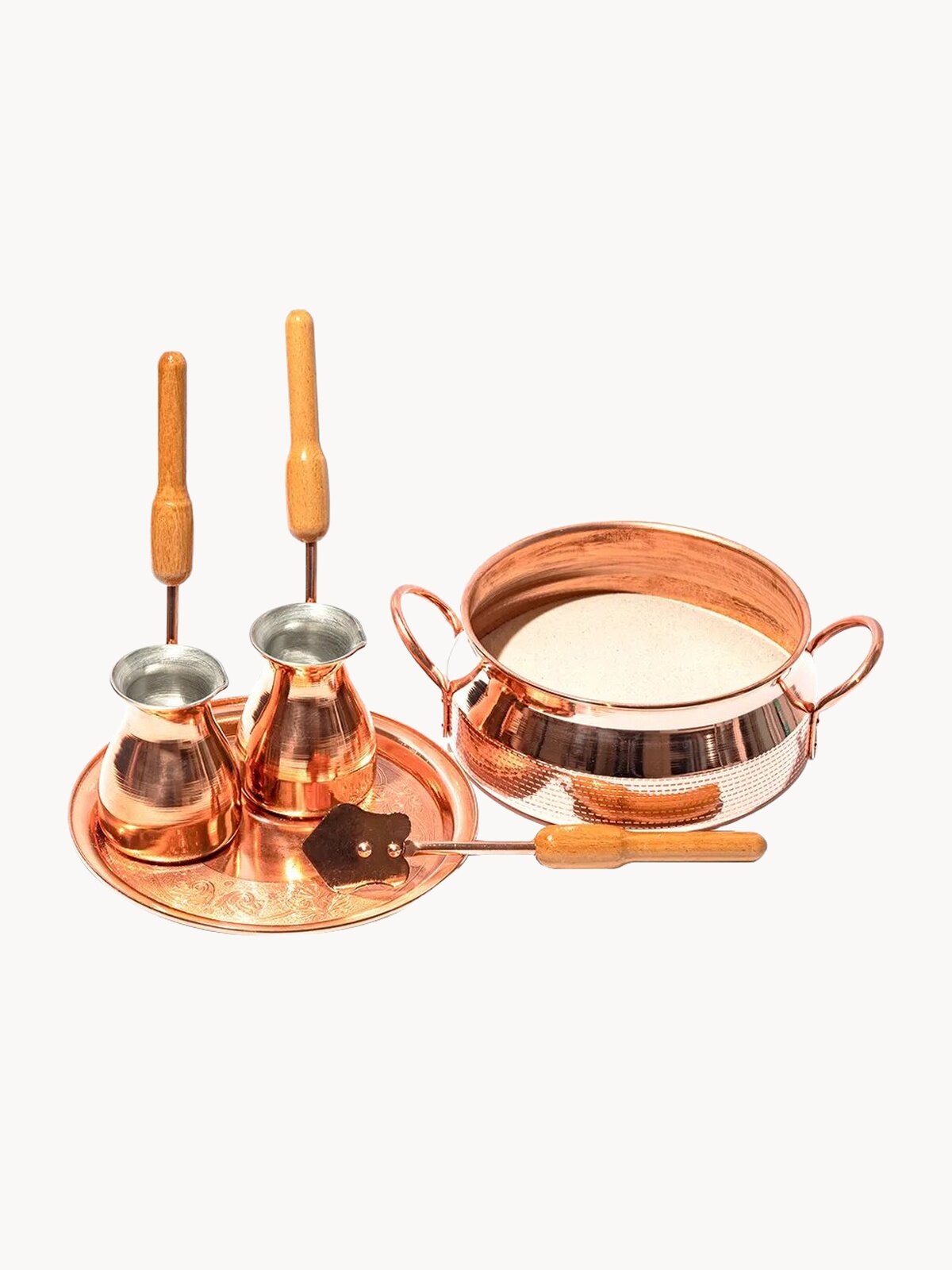 Набор для варки кофе TimA, медный, 2 турки, жаровня, песок, лопатка, поднос