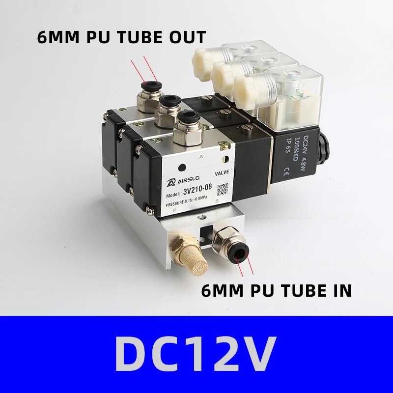 Электромагнитный клапанный блок AIRSLG 3V110-06-NC 12/24/110/220В 3 порта 5 Stations, DC12V 6 In 6 out