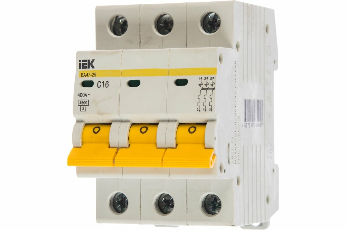 IEK MVA20-3-016-C автоматический 3-полюсный выключатель, 16А, характеристика C, 4.5 кА
