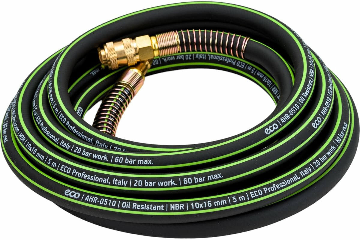 ECO AHR-0510 Шланг маслостойкий армированный 10/16 мм с быстросъёмами длиной 5 м