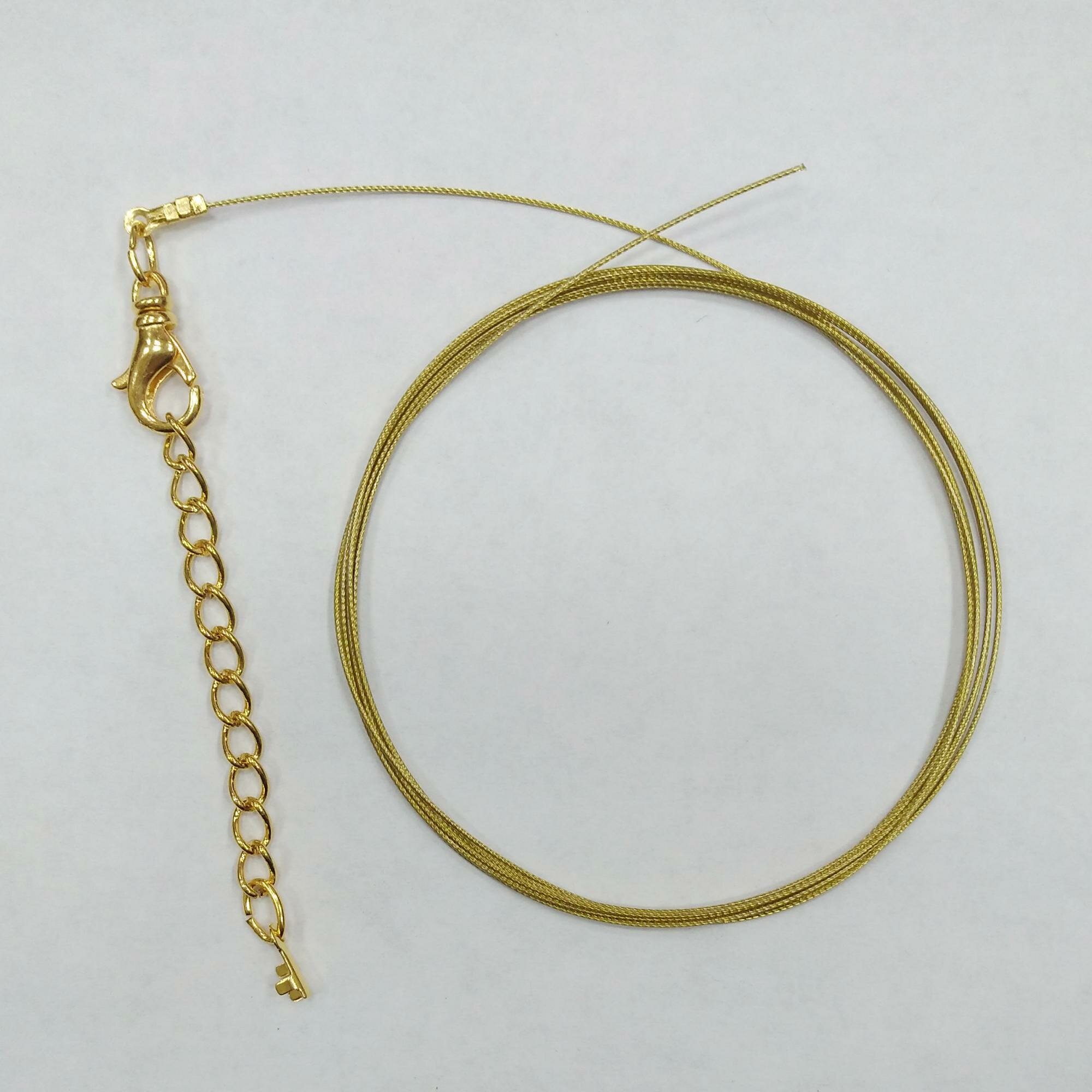 Набор для бус (колье, браслета), тросик цвета античное золото с позолоченными концевиками, карабином и удлинителем, базовый материал - сталь, 1 метр + 7 см