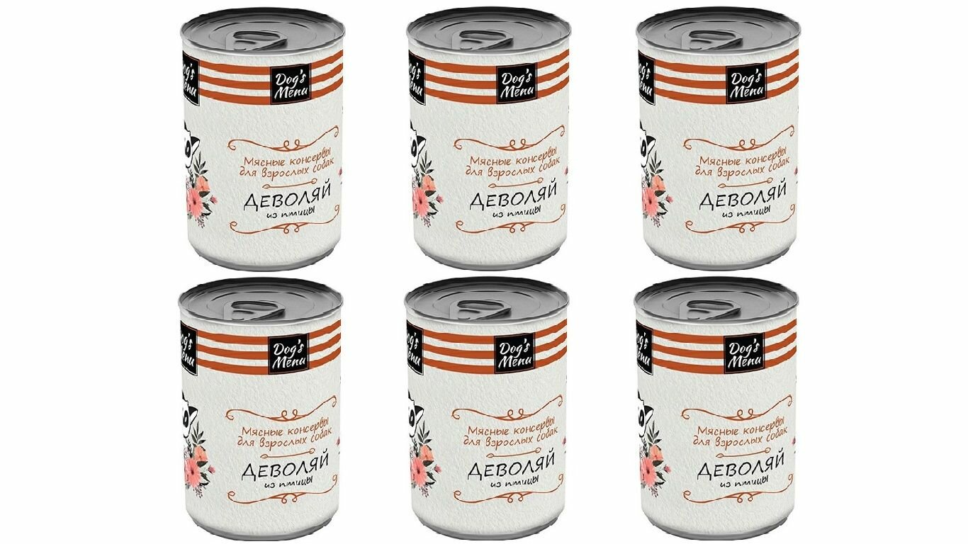 Dogs Menu консервы для собак деволяй из птицы, 340 г/уп, 6 уп