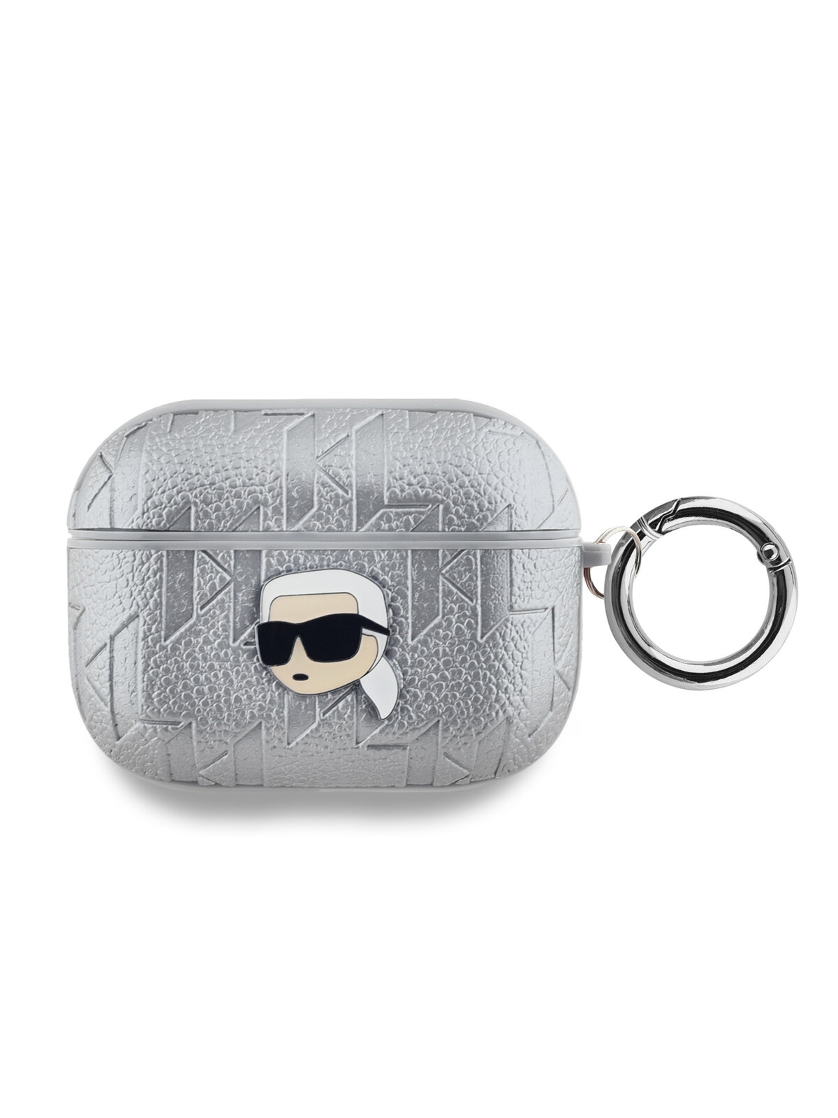 Lagerfeld для Airpods Pro чехол PU Saffiano Monogram with ring NFT Metal Head Karl Silver
