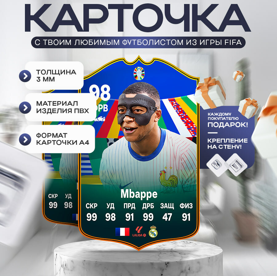 Карточка фифа с футболистом Мбаппе Реал 98 A4
