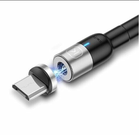 USB кабель для зарядки Kuulaa магнитный комплект Micro-USB+Lightning (iPhone - Apple) оплетка нейлон 1 m Silver