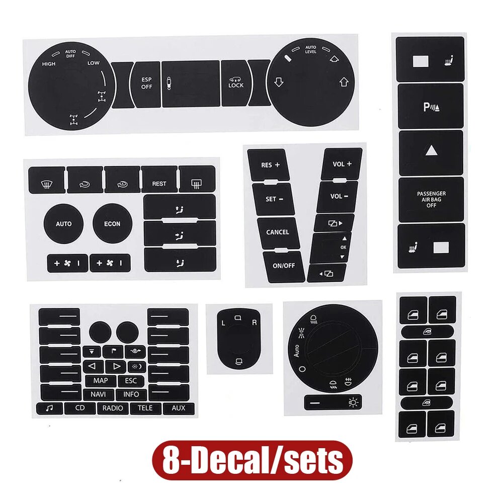 Наклейка на панель автомобиля, 8 шт, наклейка для ремонта приборной панели автомобиля, наклейка на пуговицы автомобиля, автомобильные аксессуары для Volkswagen Touareg 04-09
