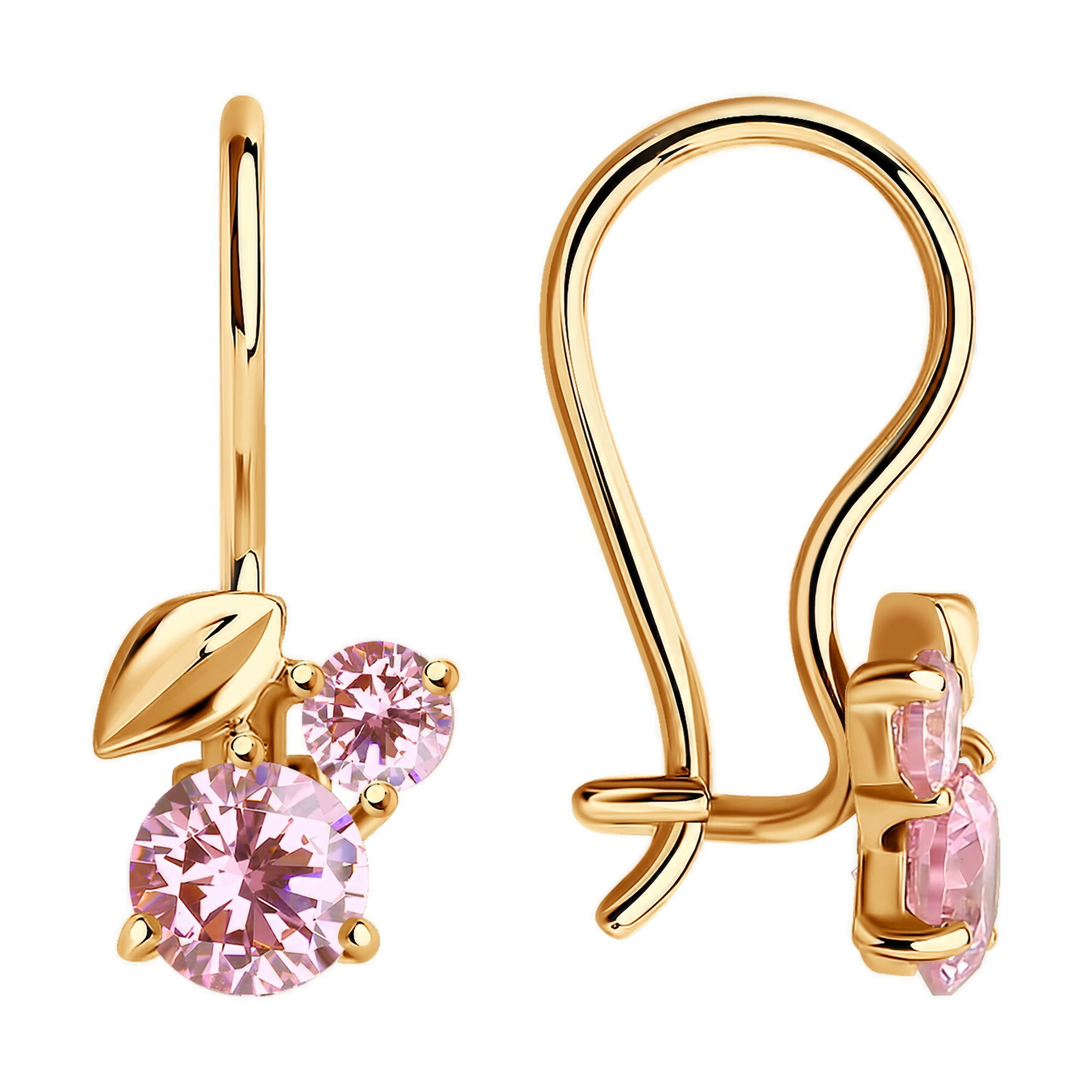 Серьги, красное золото, 585 проба, фианит
