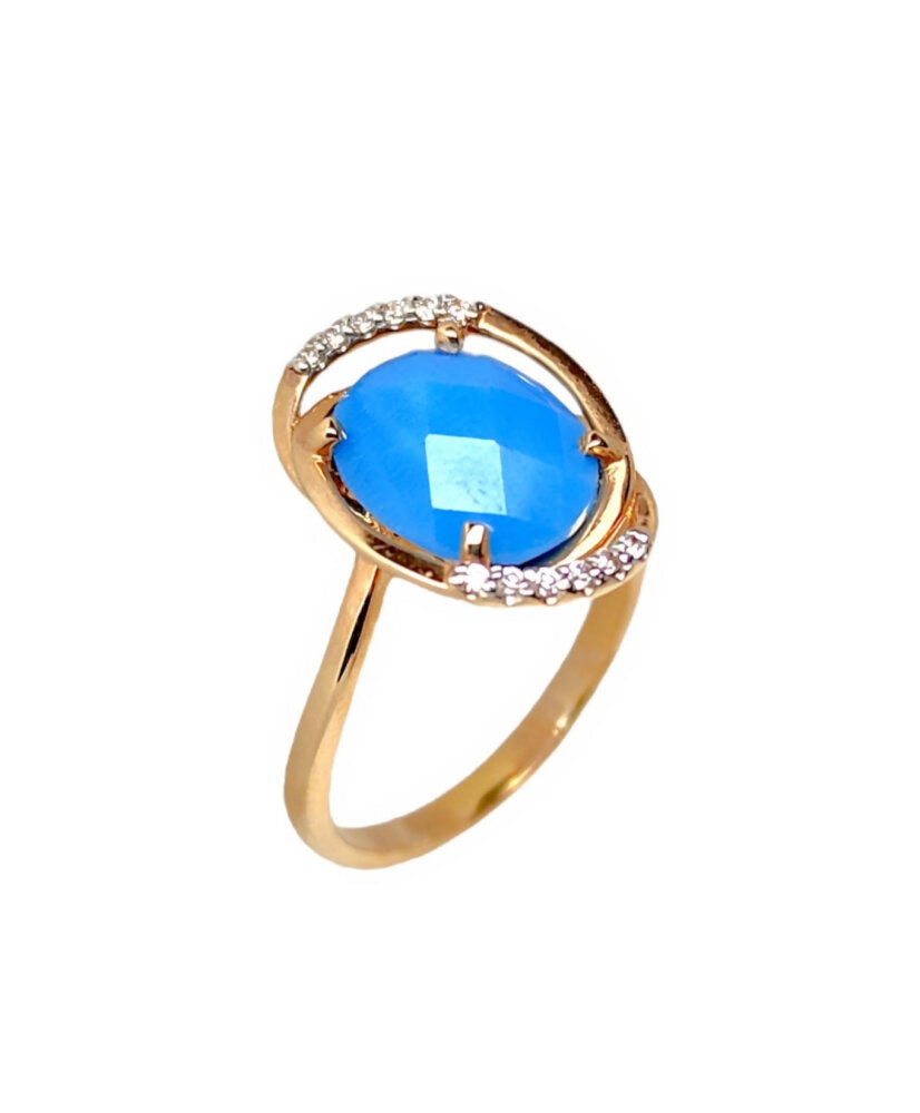 Перстень, красное золото, 585 проба, родирование, опал, фианит