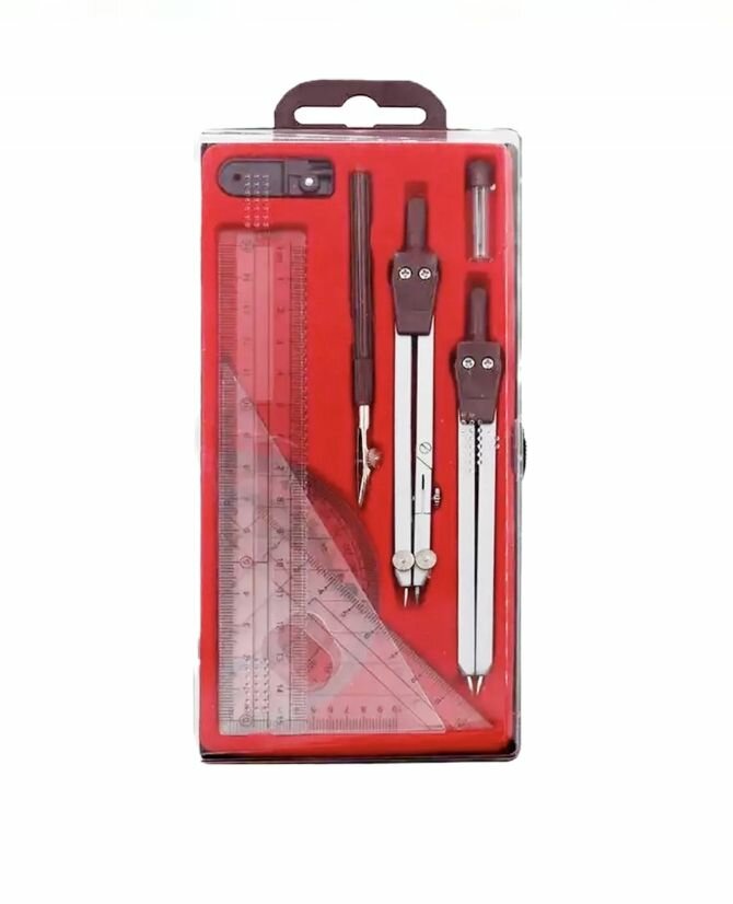 Циркуль 9 предметов набор готовальня 4 линейки