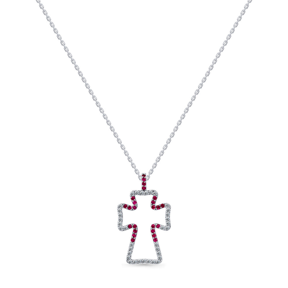 Колье, белое золото, 585 проба, бриллиант, рубин