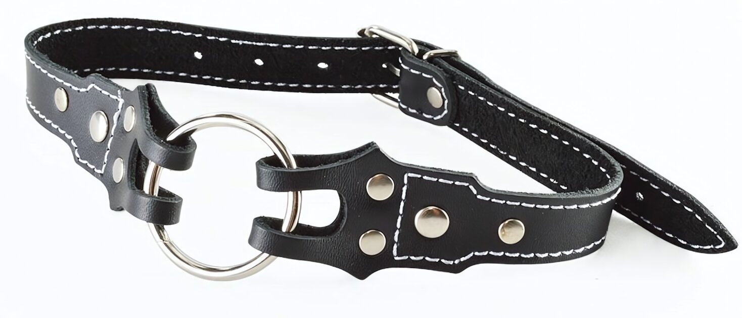 Кляп-рамка из натуральной кожи черный, регулируемый ремешки, надежная фиксация