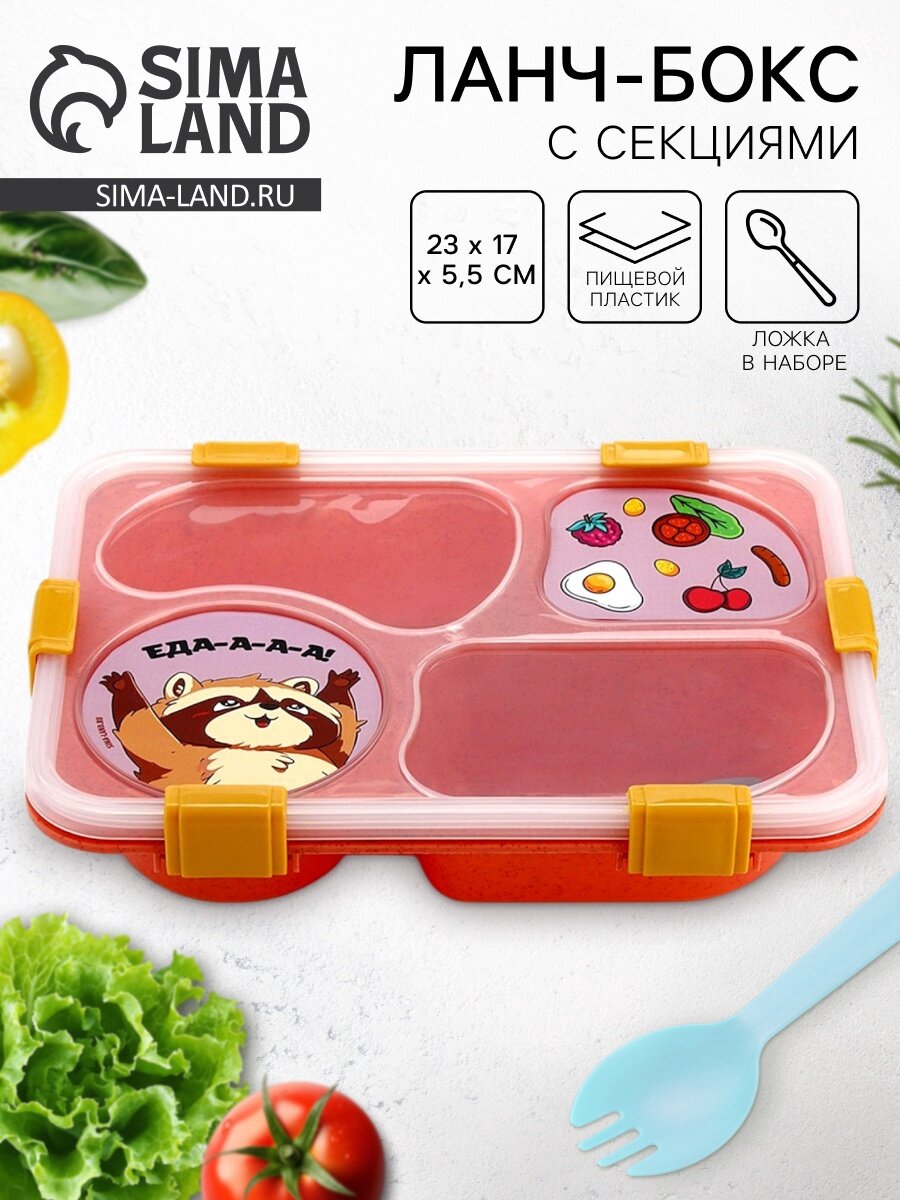 Ланч - бокс с 4 секциями «Енот», 23×17×5.5 см