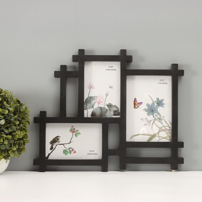 Фоторамка - коллаж на 3 фото 10×15 см, 13×18 см «Прямые линии», пластик, чёрная, 30.5×38 см