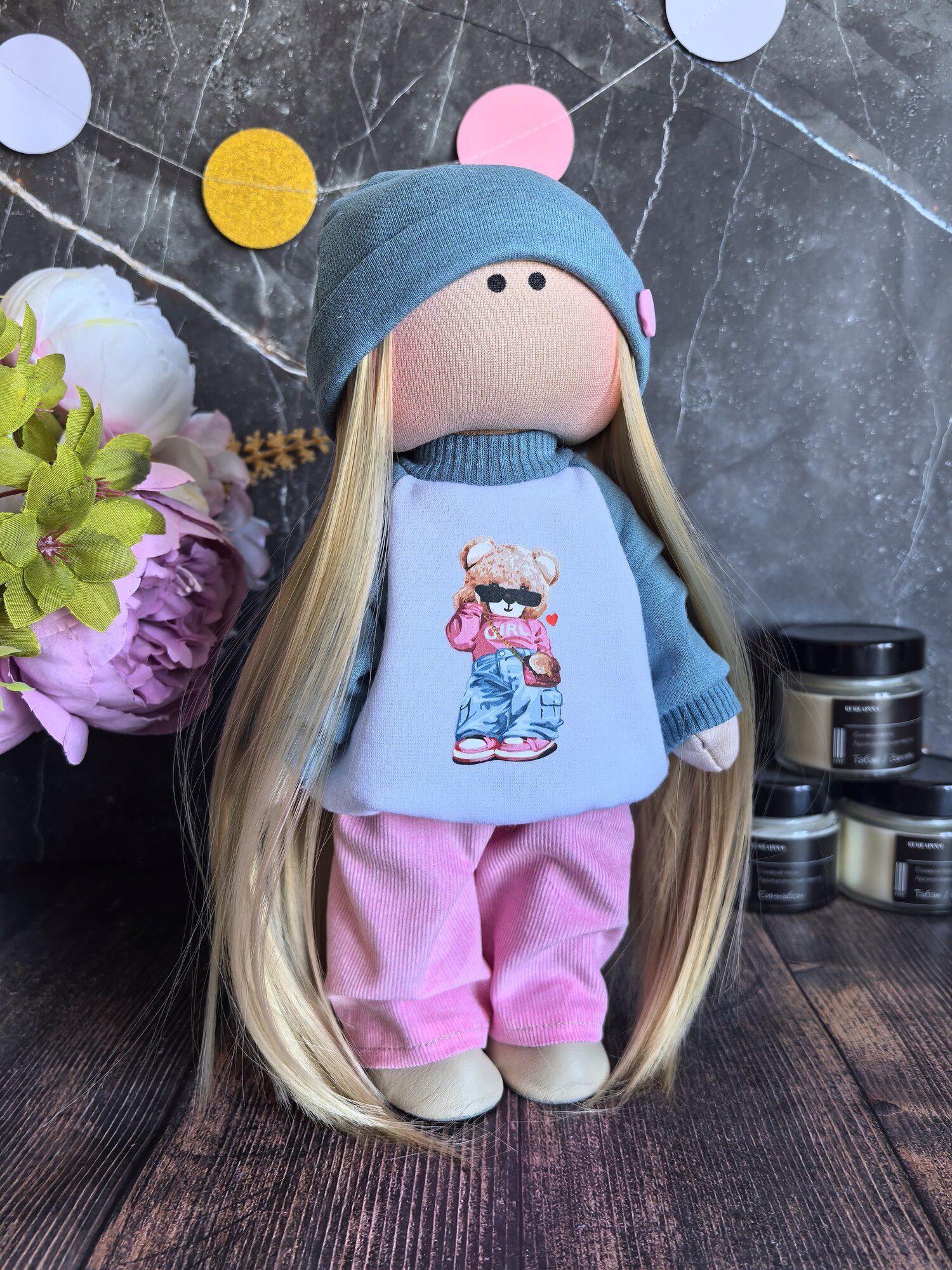 Интерьерная текстильная кукла Тильда 28 см ручной работы