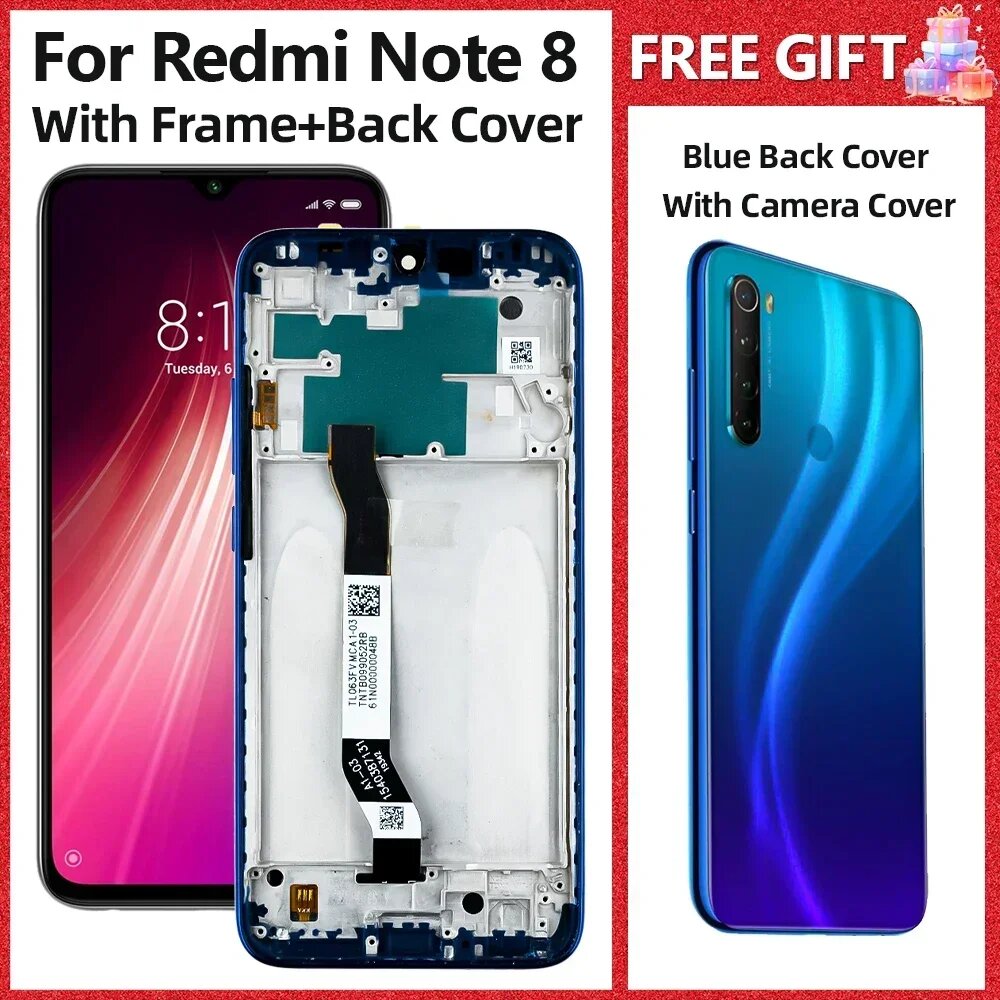 6,3-дюймовый дисплей для Xiaomi Redmi Note 8, ЖК-дисплей, преобразователь сенсорного экрана в сборе для Redmi Note 8, запасные части для ЖК-дисплея Blue Kit