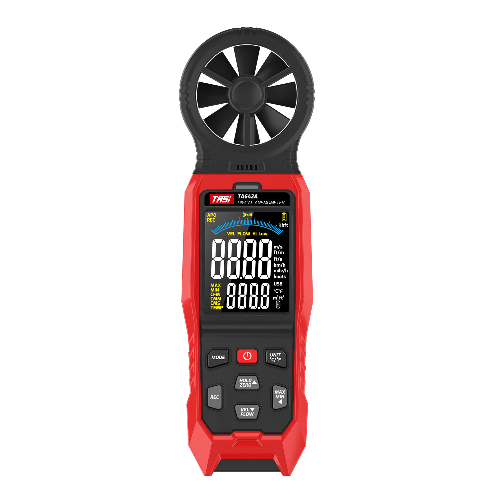 Цифровой анемометр TASI TA642A, портативный измеритель скорости ветра, температуры воздушного потока, ЖК-дисплей с подсветкой.