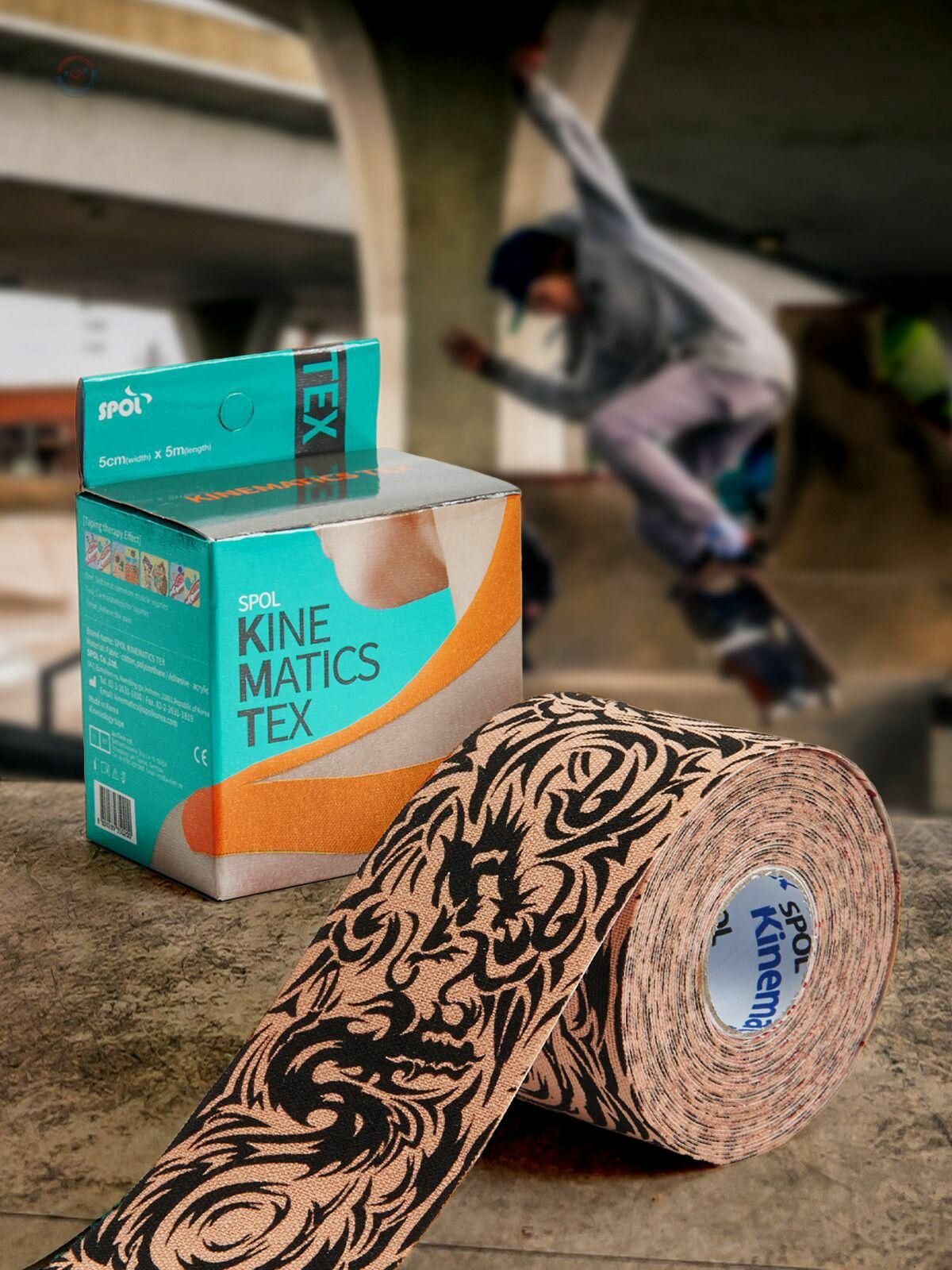 Кинезио тейп SPOL 5 м x 5 см для поддержки мышц и суставов, улучшения кровообращения и коррекции морщин