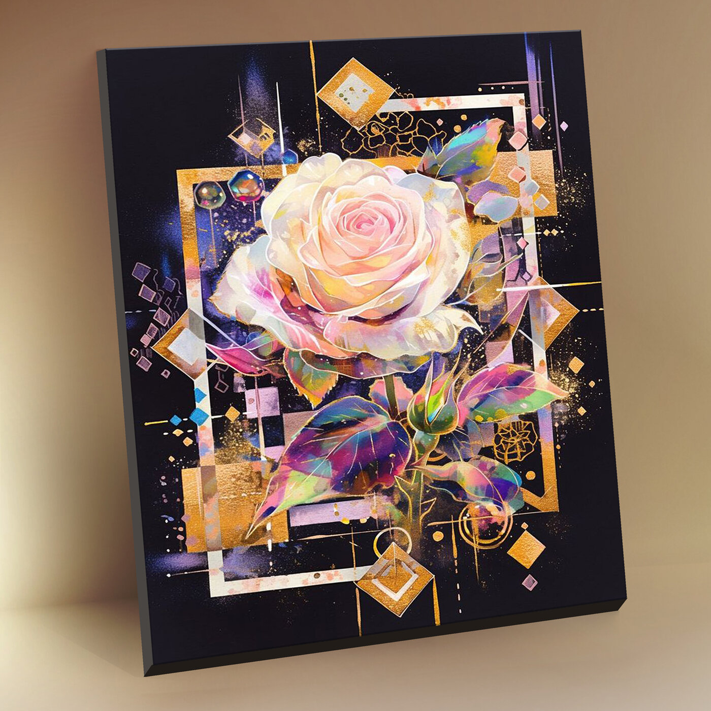 Картина по номерам 40х50см с поталью черный холст Волшебная роза Флюид BHR0600