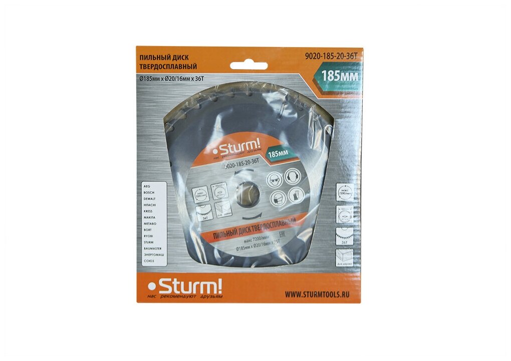 Пильный диск Sturm! 9020-185-20-36T размер 185x20x36 зубьев С переход. Кольцом на 16 мм