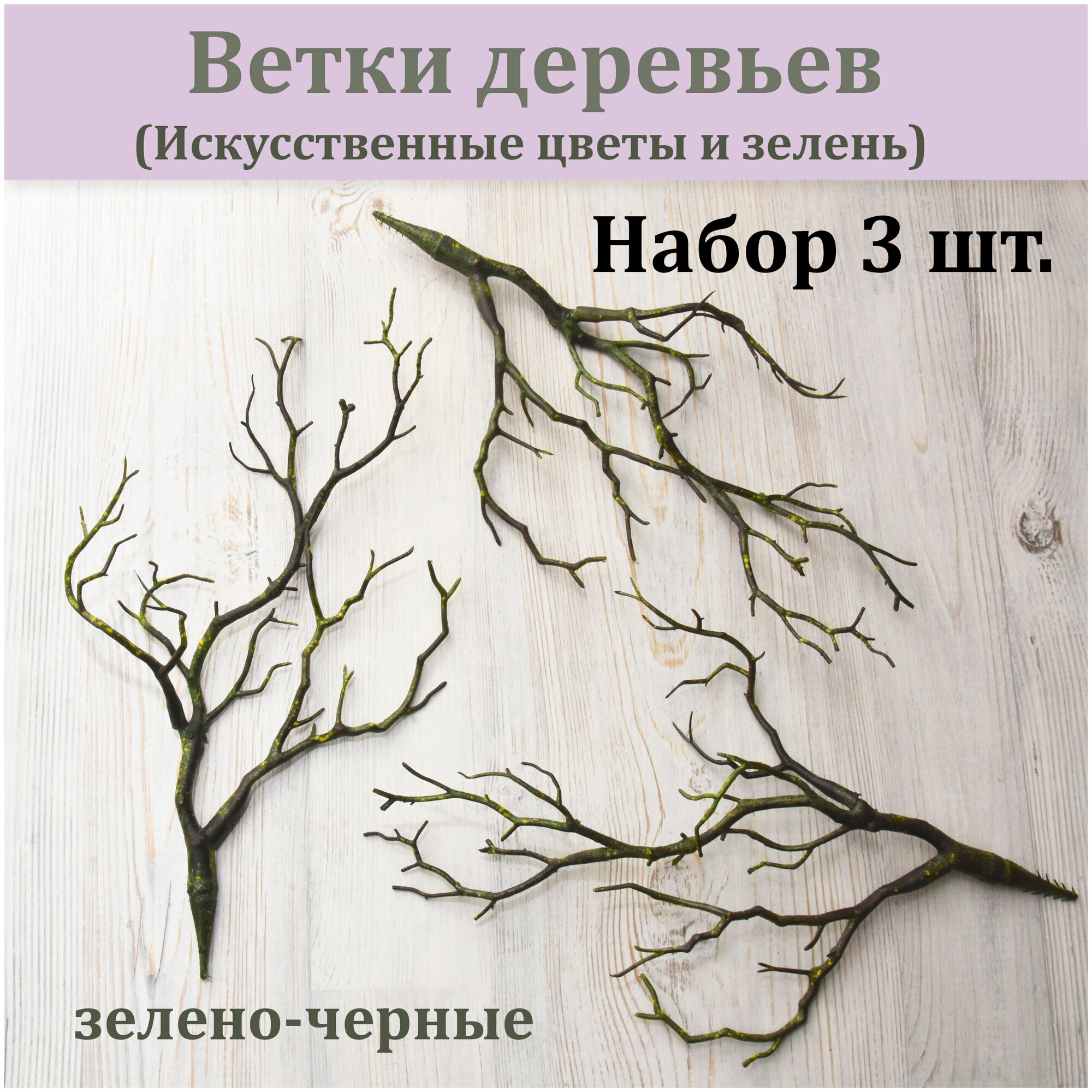 Ветки деревьев без листвы (3 шт.) / Ветка дерева зелено-черная ...