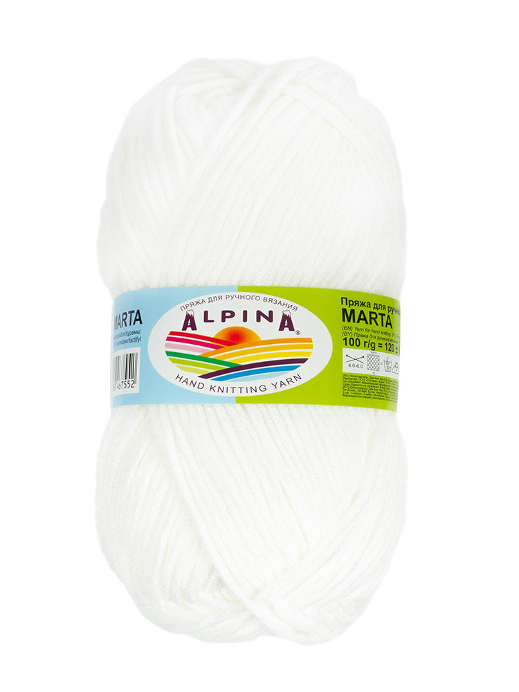 Пряжа ALPINA "MARTA" 100% тактифил 100 г 120 м №001 белый