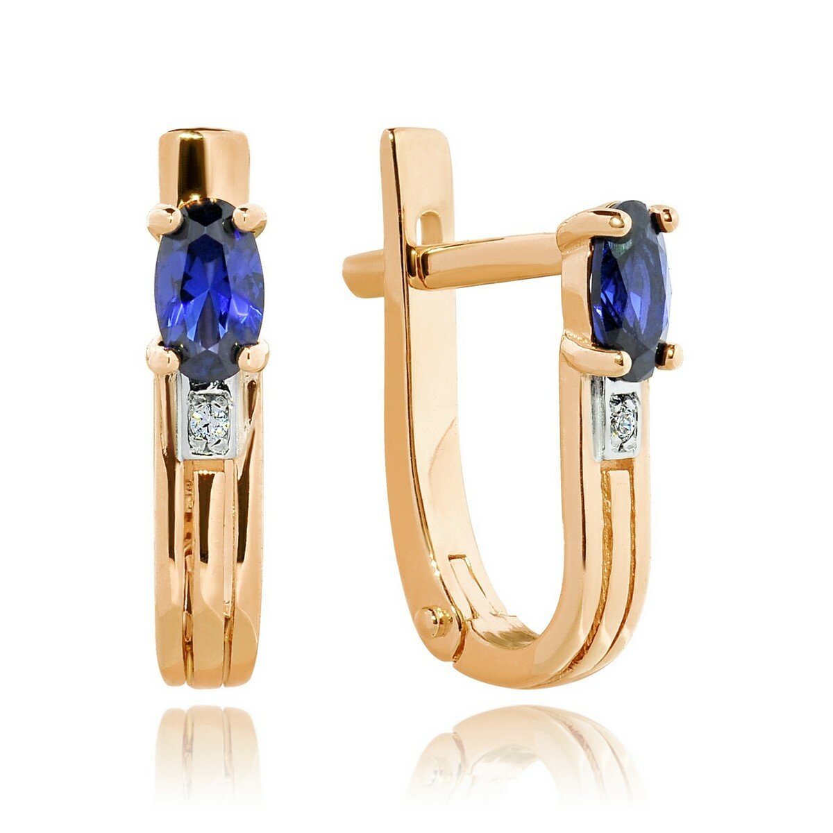 Серьги, красное золото, 585 проба, сапфир