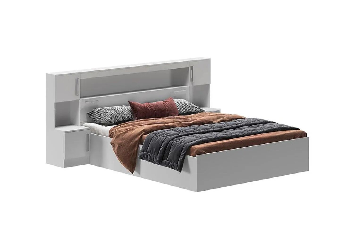 Кровать Квин 160х200 с тумбами и надстройкой, белая, ЛДСП, 233.5х222.9х101.6 см