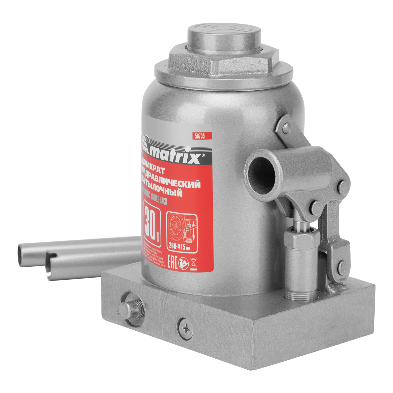 Домкрат гидравлический бутылочный, 30 т, высота подъема 260-415 мм Matrix 50735